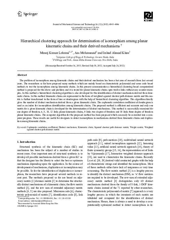 Pdf Hierarchical Clustering Approach For Determination Of Isomorphism 0448