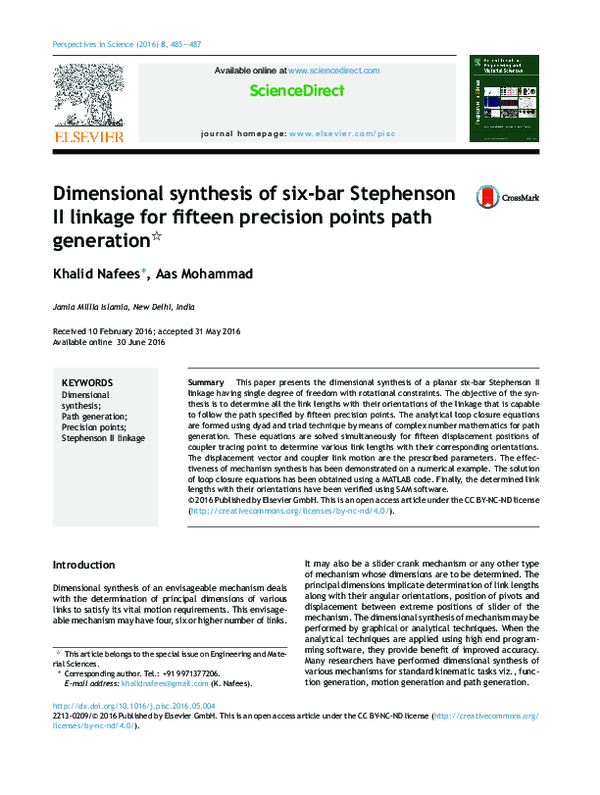 (PDF) Dimensional synthesis of six-bar Stephenson II linkage for fifteen precision points path ...