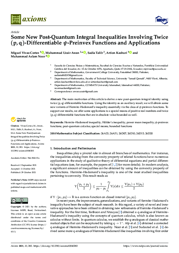 (PDF) Some New Post-Quantum Integral Inequalities Involving Twice (p, q)-Differentiable ψ ...