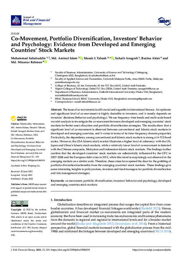 (PDF) Co-Movement, Portfolio Diversification, Investors’ Behavior and Psychology: Evidence from ...