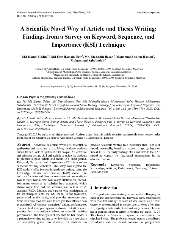 (PDF) A Scientific Novel Way of Article and Thesis Writing: Findings ...
