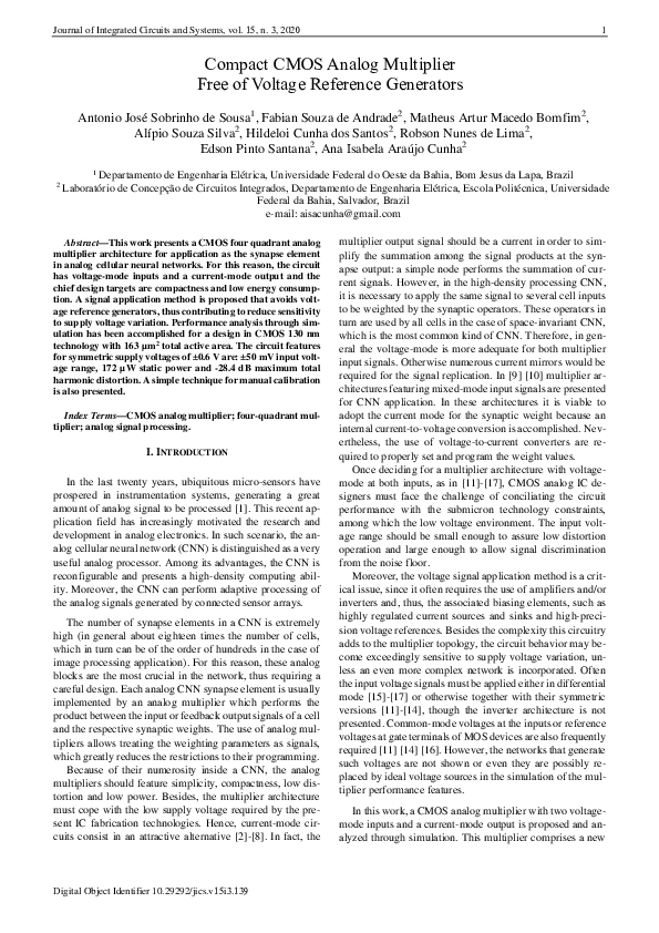Pdf Compact Cmos Analog Multiplier Free Of Voltage Reference Generators