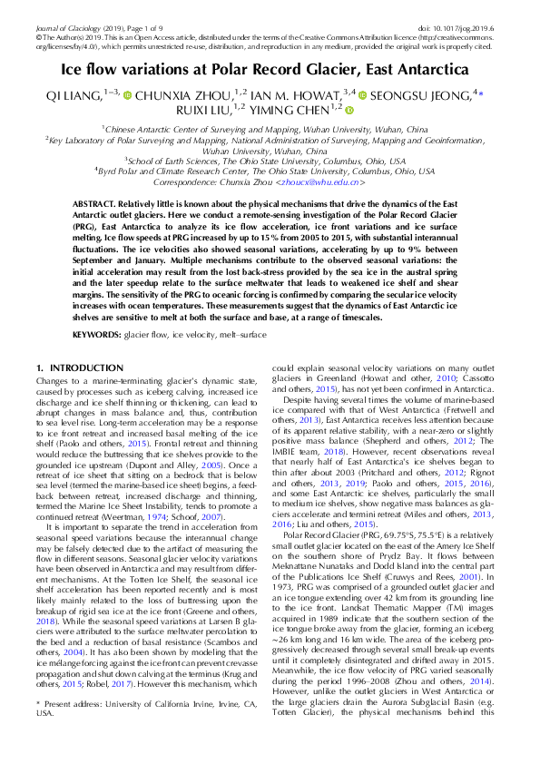 (PDF) Ice flow variations at Polar Record Glacier, East Antarctica ...