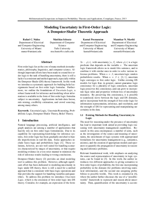 (PDF) Modeling uncertainty in first-order logic: a Dempster-Shafer theoretic approach