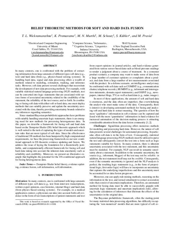 (PDF) Belief theoretic methods for soft and hard data fusion