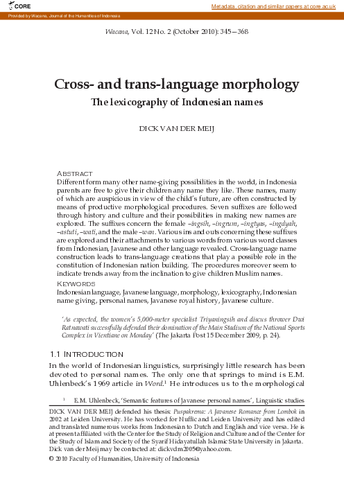 (PDF) Cross- and trans-language morphology The lexicography of ...
