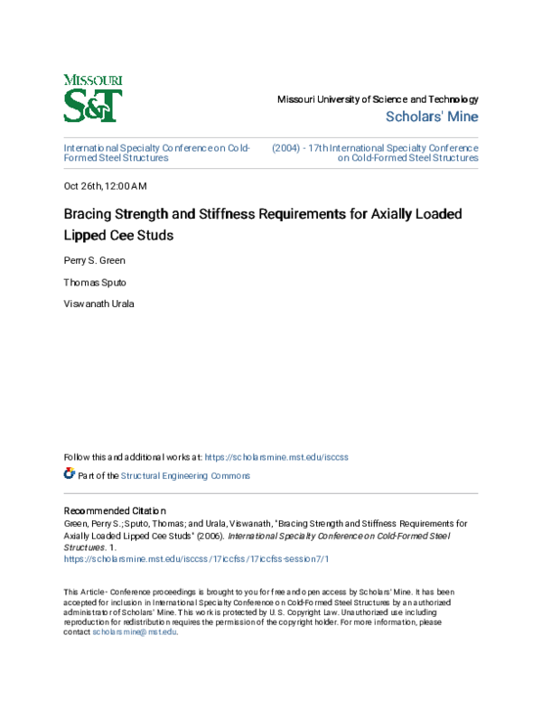 (PDF) Bracing Strength and Stiffness Requirements for Axially Loaded ...