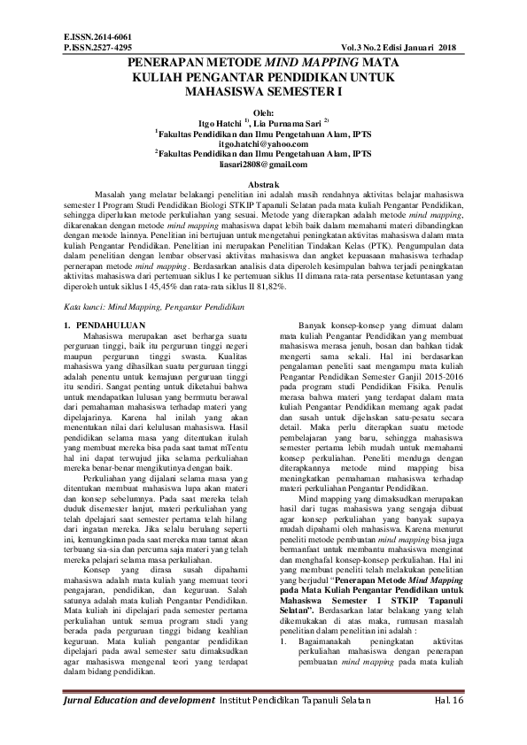 (PDF) Penerapan Metode Mind Mapping Mata Kuliah Pengantar Pendidikan ...