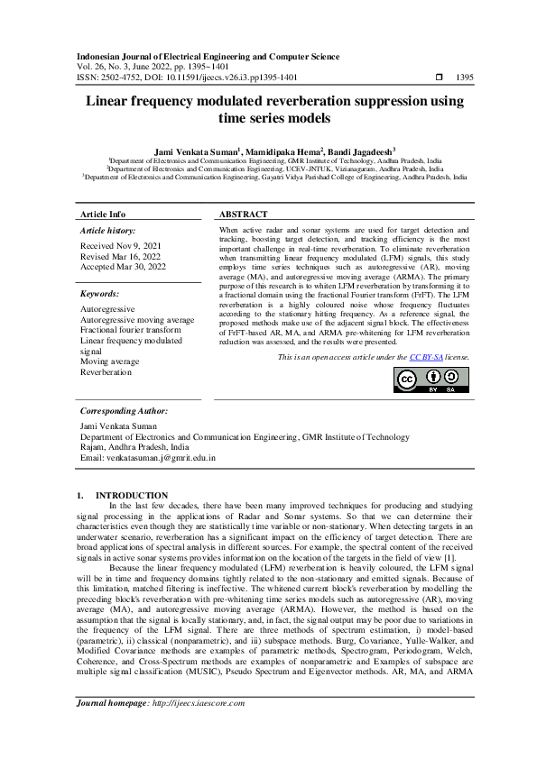 (PDF) Linear frequency modulated reverberation suppression using time series models
