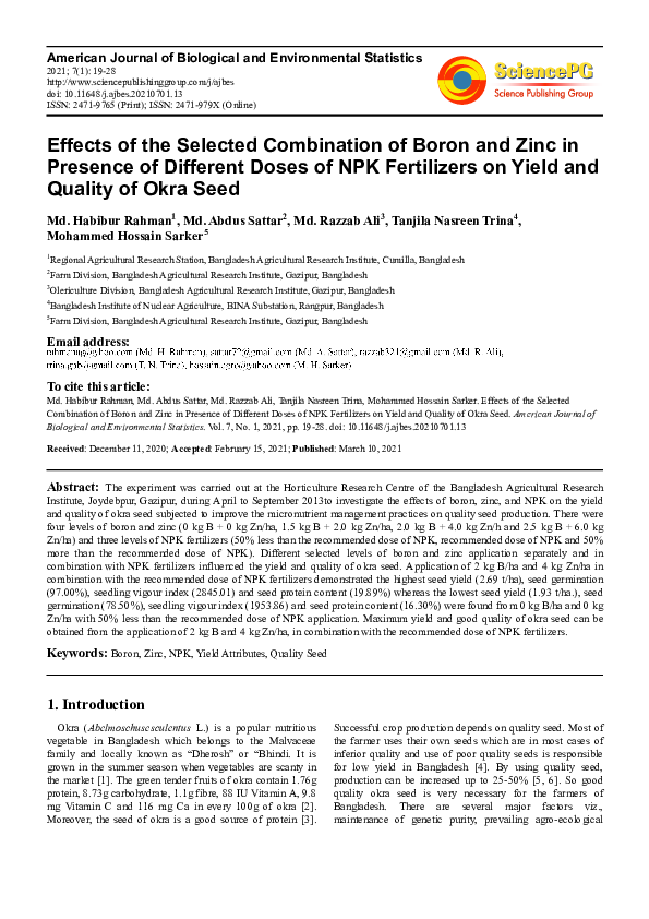 (PDF) Effects of the Selected Combination of Boron and Zinc in Presence ...