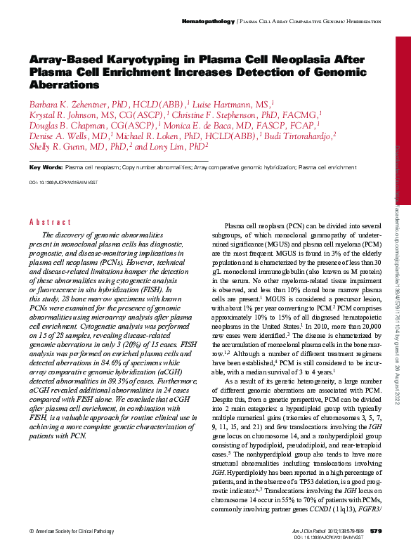 (PDF) Enhanced Karyotyping in Plasma Cell Neoplasia