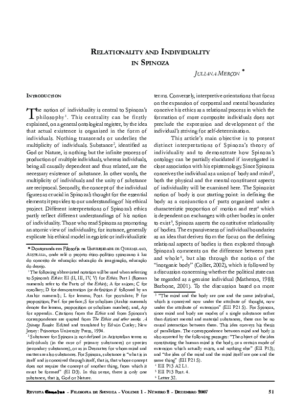 (PDF) Relationality and Individuality in Spinoza