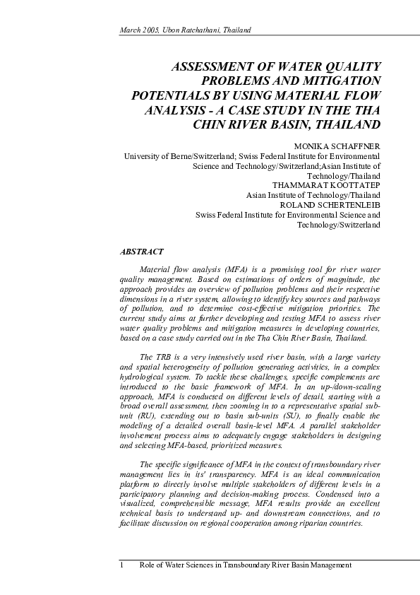 (PDF) Assessment of Water Quality Problems and Mitigation Potentials by ...