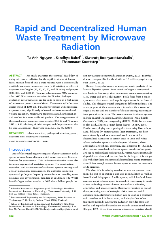 (PDF) Rapid and Decentralized Human Waste Treatment by Microwave Radiation