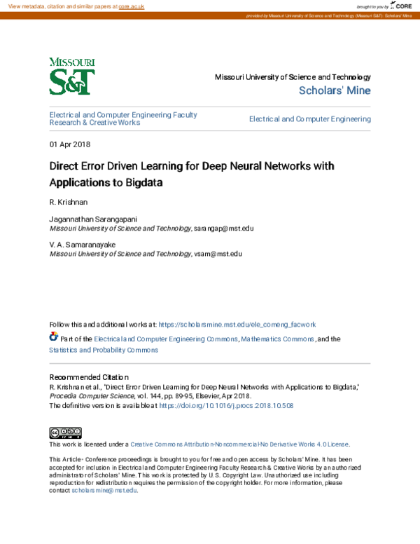 Pdf Error Driven Learning In Neural Networks