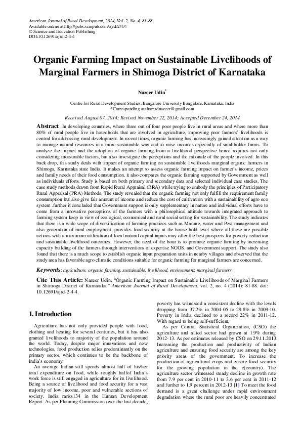 (PDF) Organic Farming Impact on Sustainable Livelihoods of Marginal ...