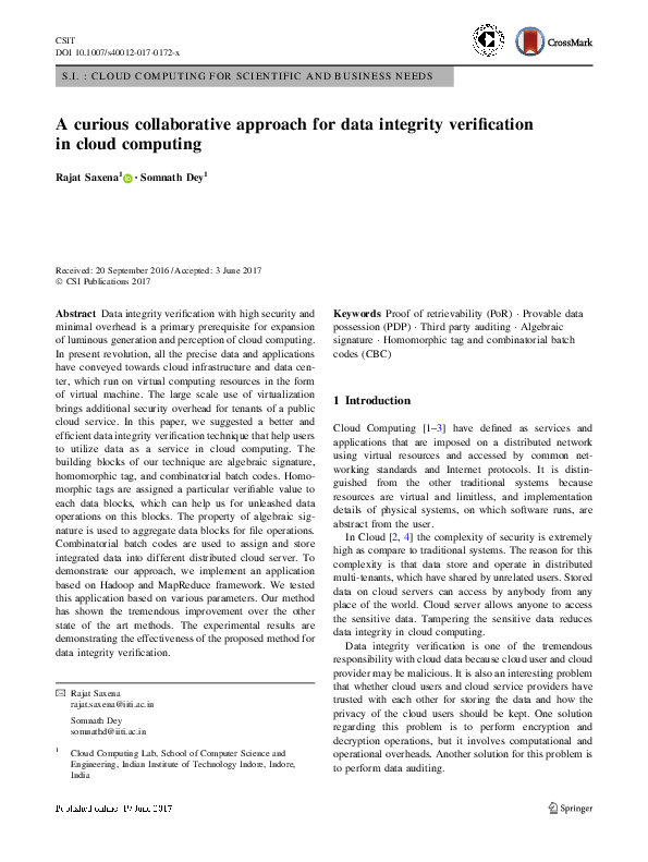 (PDF) A curious collaborative approach for data integrity verification in cloud computing