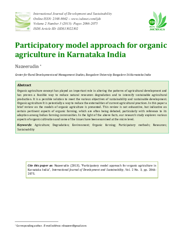 (PDF) Participatory model approach for organic agriculture in Karnataka India