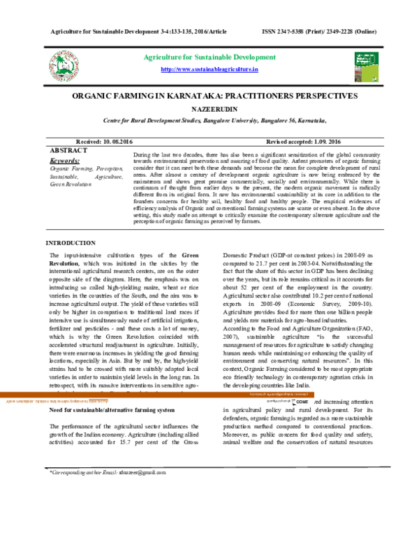(PDF) Organic Farming in Karnataka: Practitioners Perspectives