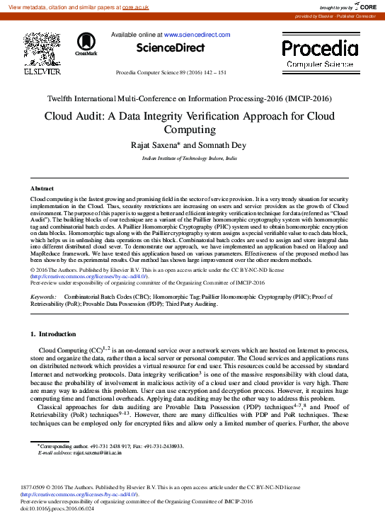 (PDF) Cloud Audit: A Data Integrity Verification Approach for Cloud Computing