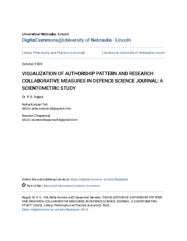 (PDF) Visualization of Authorship Pattern and Research Collaborative ...