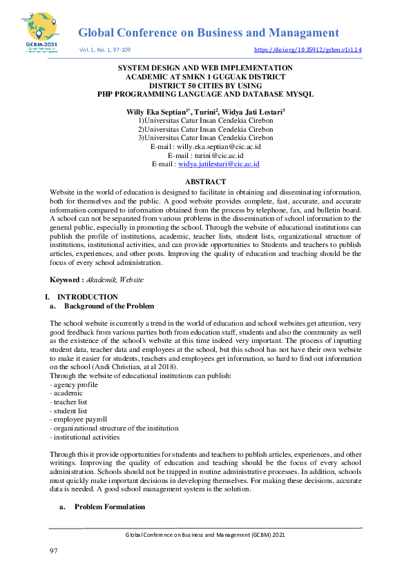 (PDF) System Design and Web Implementation Academic at SMKN 1 Guguak District District 50 Cities ...