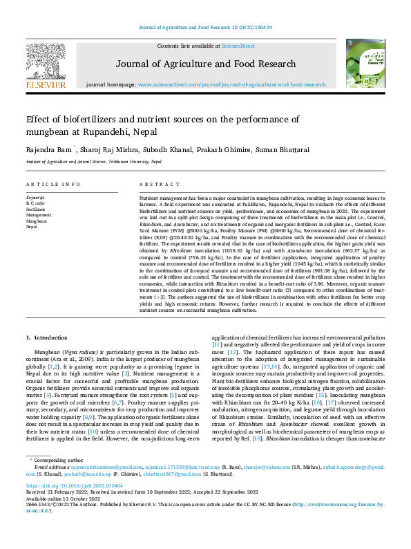 (PDF) Journal of Agriculture and Food Research