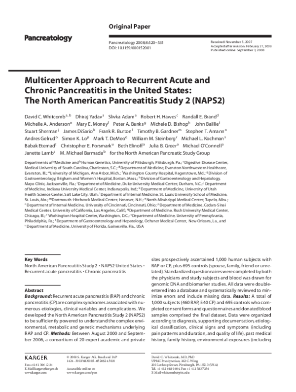 (PDF) Multicenter Approach to Recurrent Acute and Chronic Pancreatitis ...
