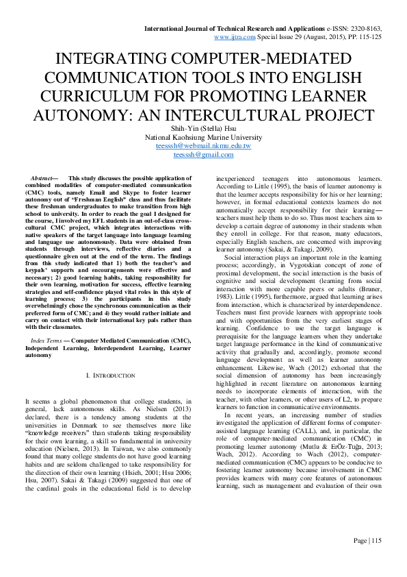 Pdf Integrating Computer Mediated Communication Tools Into English Curriculum For Promoting