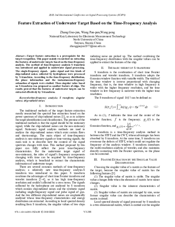 (PDF) Feature extraction of underwater target based on the time ... (PDF) Feature extraction of underwater target based on the time ...