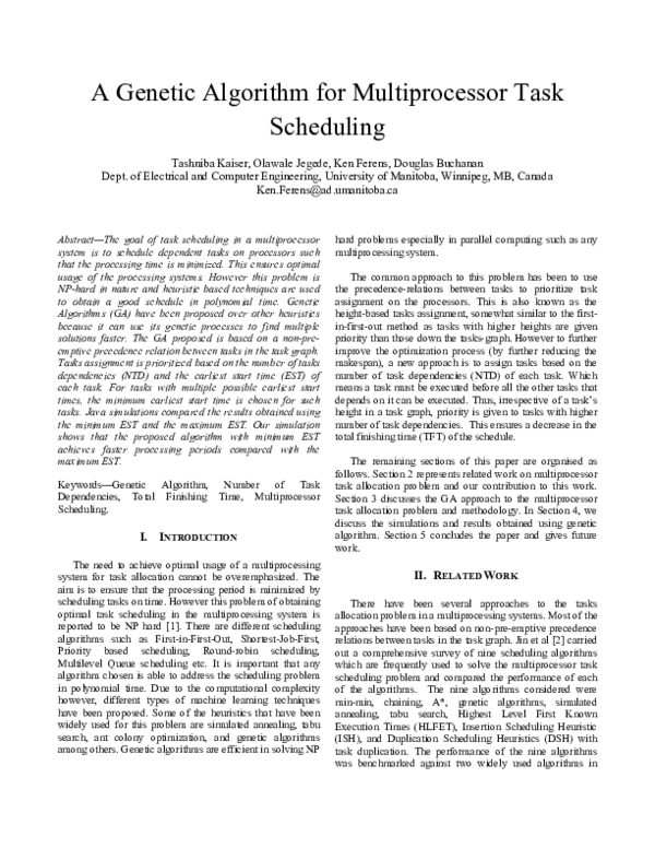 (PDF) A Genetic Algorithm for Multiprocessor Task Scheduling