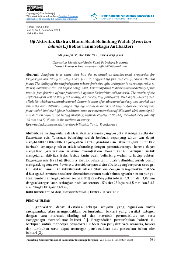 (PDF) Uji Aktivitas Ekstrak Etanol Buah Belimbing Wuluh (Averrhoa bilimbi L.) Bebas Tanin ...