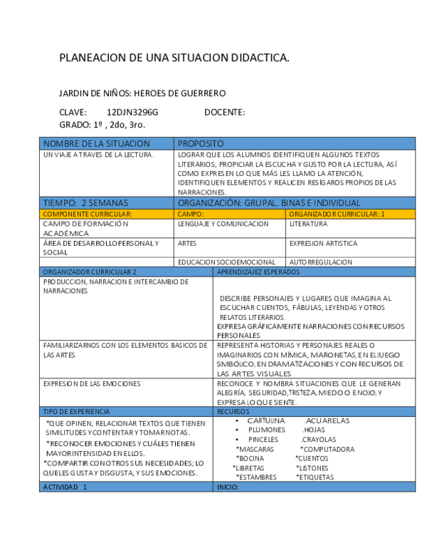 (PDF) PLANEACION DE UNA SITUACION DIDACTICA