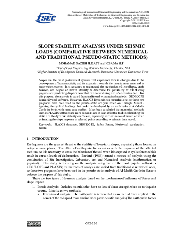 (PDF) Slope Stability Analysis Under Seismic Loads (Comparative Between Numerical and ...