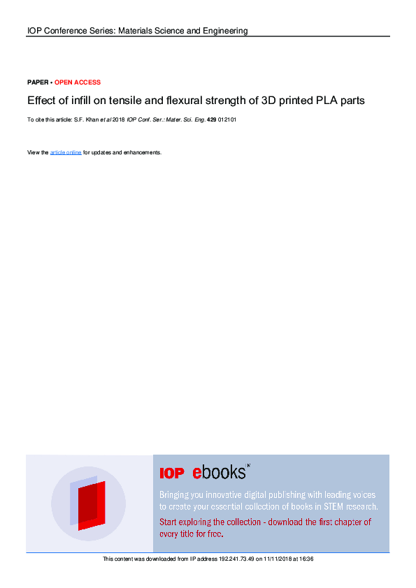 (PDF) Effect of infill on tensile and flexural strength of 3D printed PLA parts