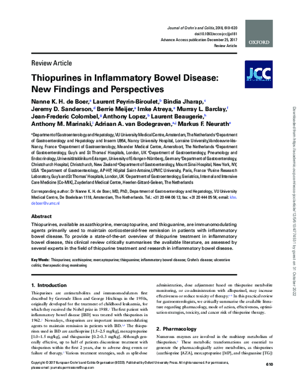 (PDF) Thiopurines in Inflammatory Bowel Disease: new findings and ...