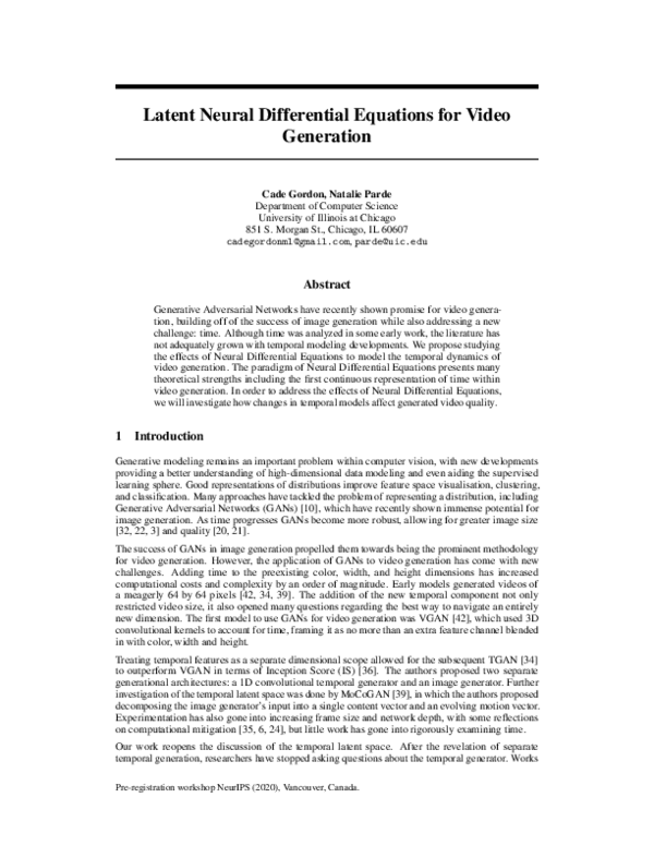 (PDF) Latent Neural Differential Equations for Video Generation