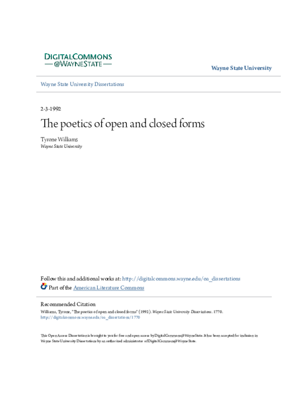 (PDF) The poetics of open and closed forms
