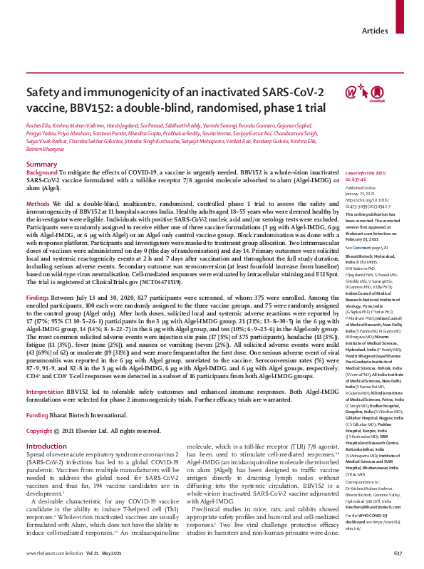 (PDF) Safety and immunogenicity of an inactivated SARS-CoV-2 vaccine ...