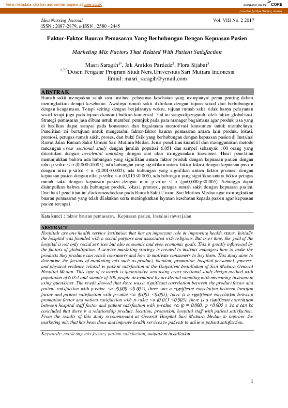 (PDF) Faktor-Faktor Bauran Pemasaran Yang Berhubungan Dengan Kepuasan Pasien