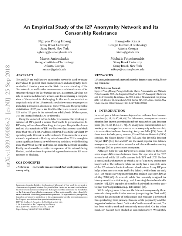(PDF) An Empirical Study of the I2P Anonymity Network and its ...