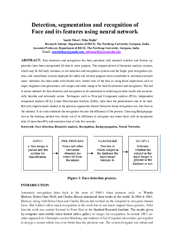 (PDF) Detection, Segmentation and Recognition of Face and its Features ...