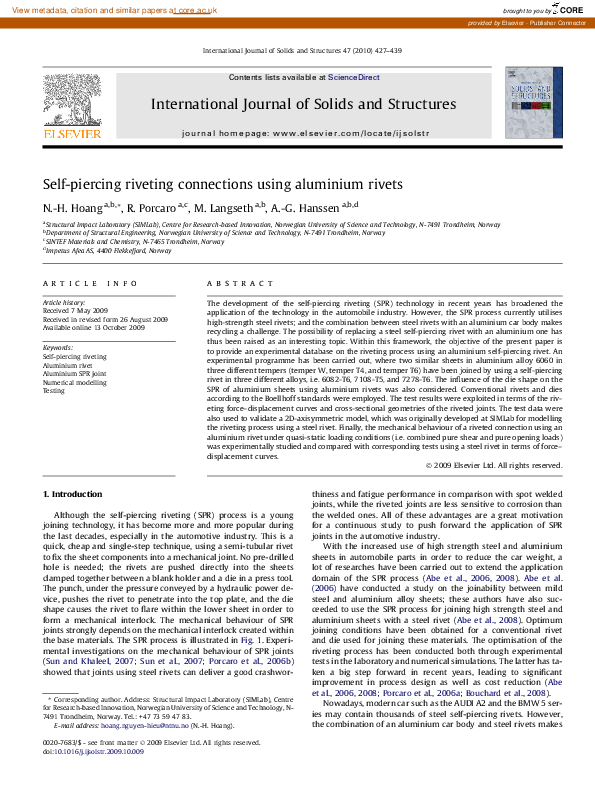 (PDF) Self-piercing riveting connections using aluminium rivets