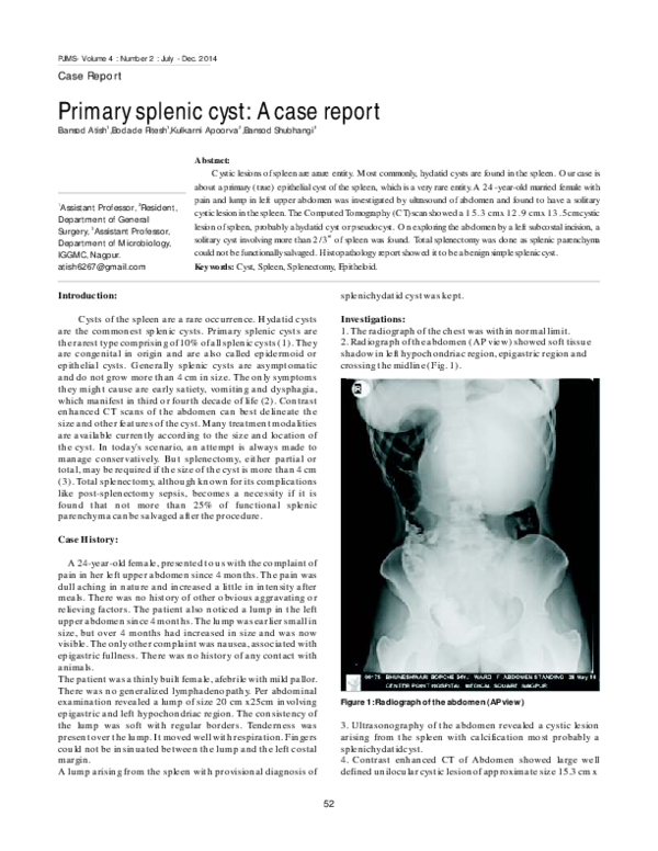 (PDF) Primary splenic cyst: A case report