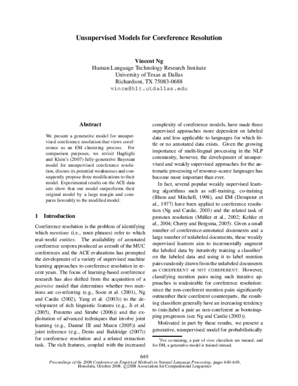 Pdf Unsupervised Models For Coreference Resolution Altaf Rahman