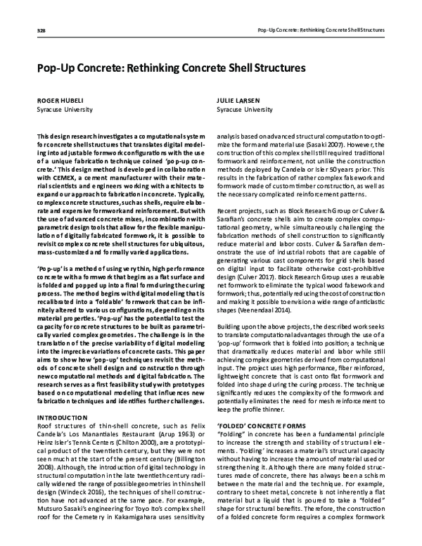 (PDF) Pop-Up Concrete: Rethinking Concrete Shell Structures