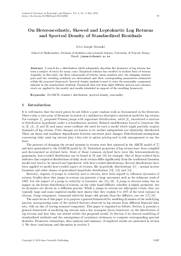 (PDF) On Heteroscedastic, Skewed and Leptokurtic Log Returns and ...