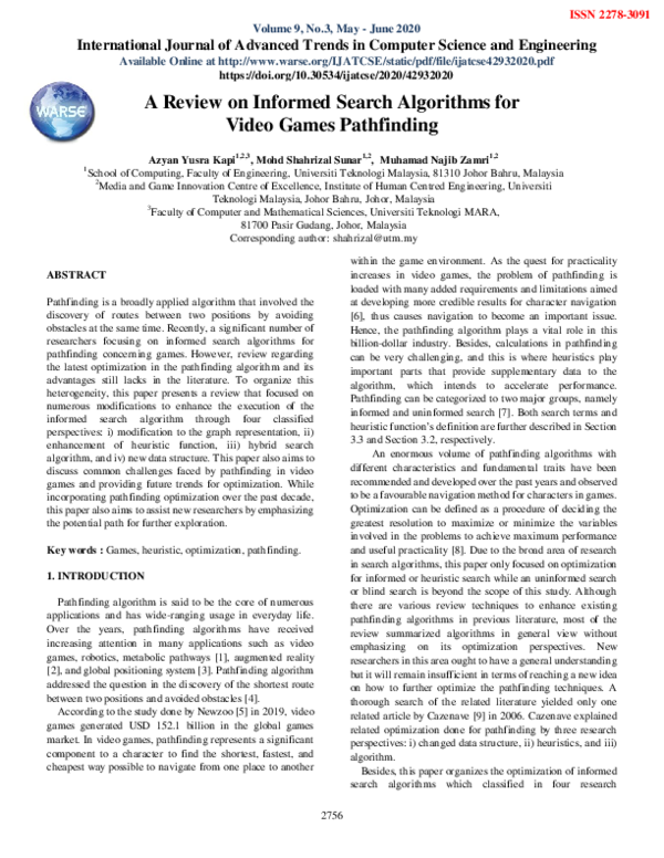 (PDF) A Review on Informed Search Algorithms for Video Games Pathfinding