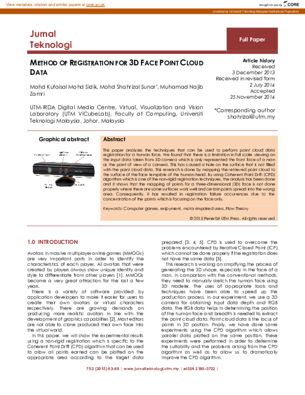 (PDF) Method of Registration for 3D Face Point Cloud Data