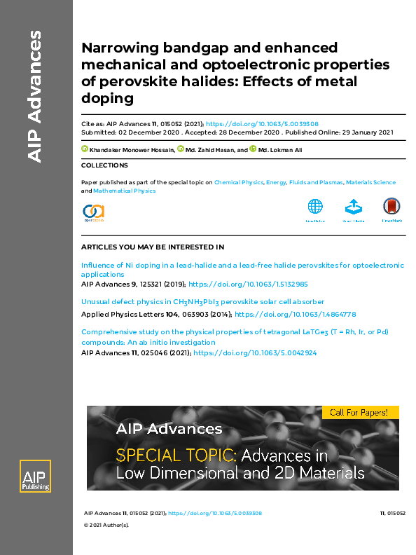 (PDF) Narrowing bandgap and enhanced mechanical and optoelectronic properties of perovskite ...